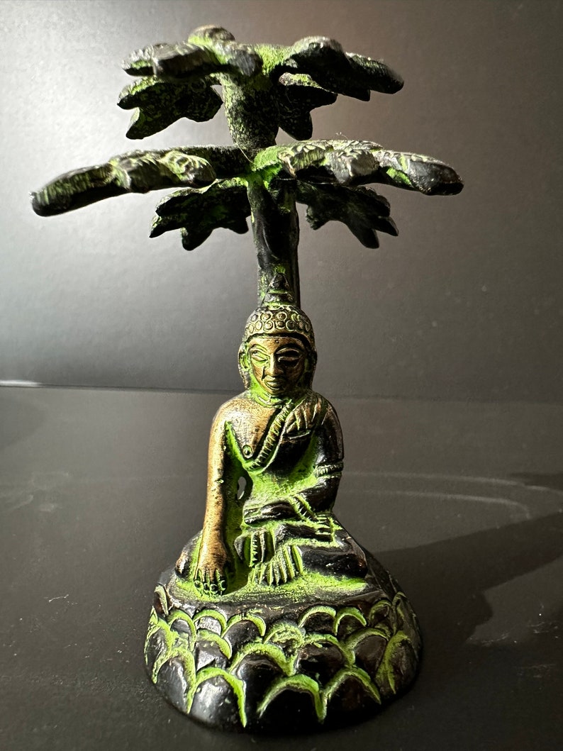 Buddha Statue With Bodhi Tree Antique Finish Metal Sculpture - Etsy
