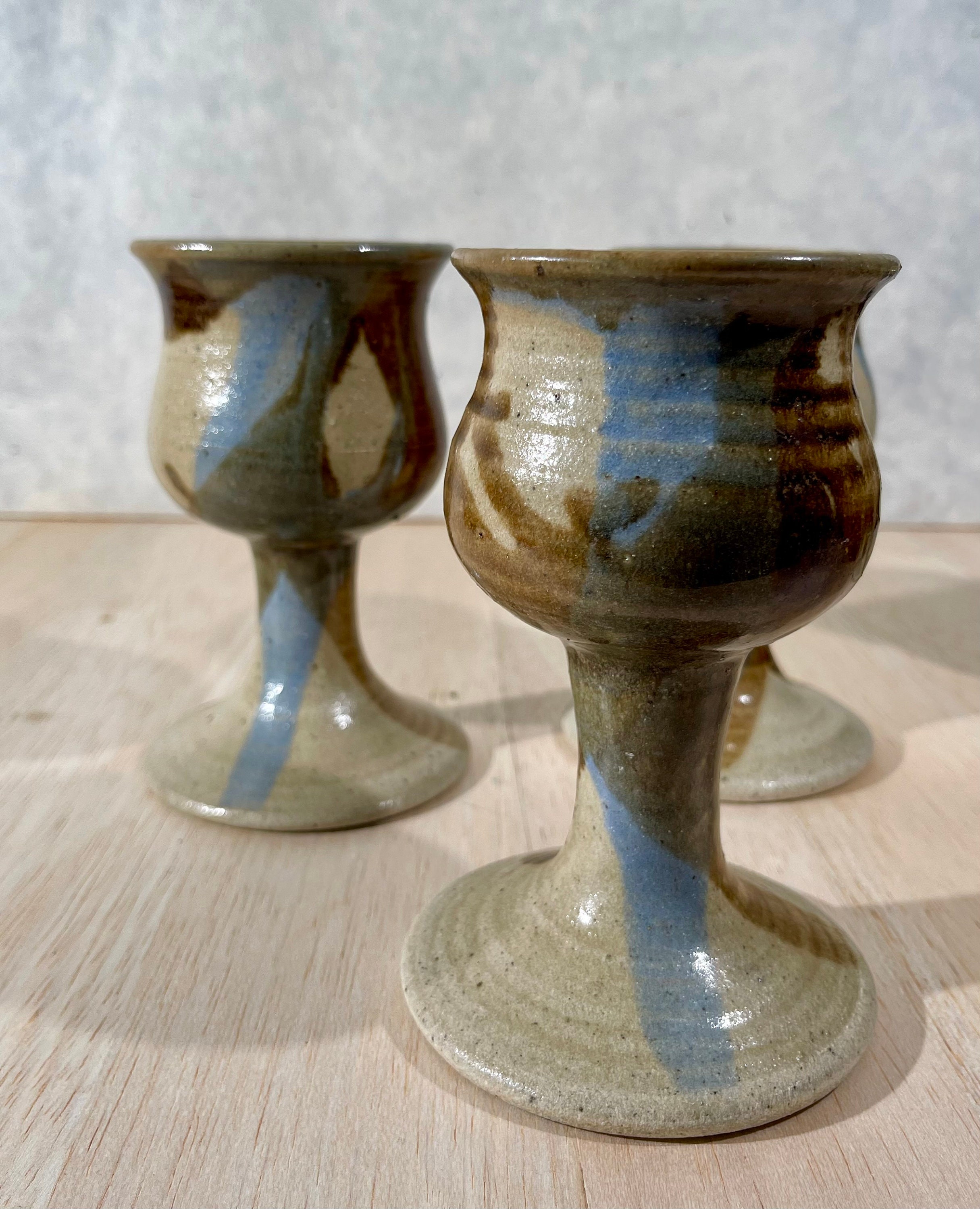 6 Vintage Handmade Stoneware Goblets - Studio Pottery Goblets for Wine ...