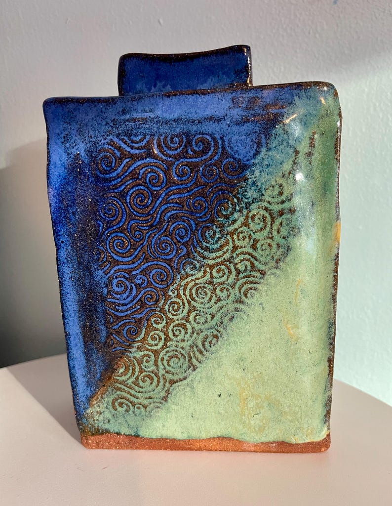 Minimal Rectangular Vase - Studio Pottery Vase With Embossed Spirals ...