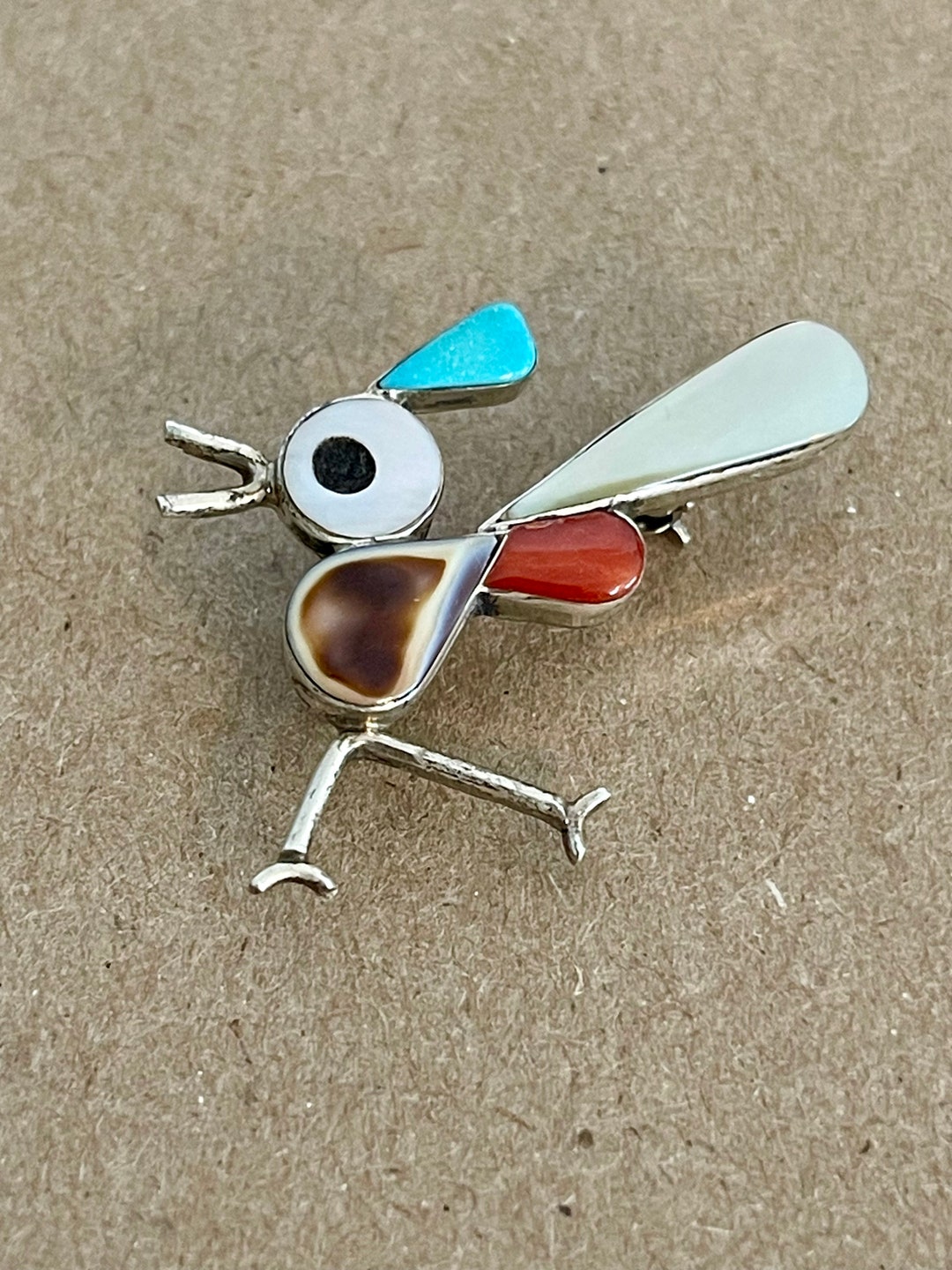 Vintage Sterling Silver Zuni Roadrunner Pin / Pendant - Vintage Brooch ...