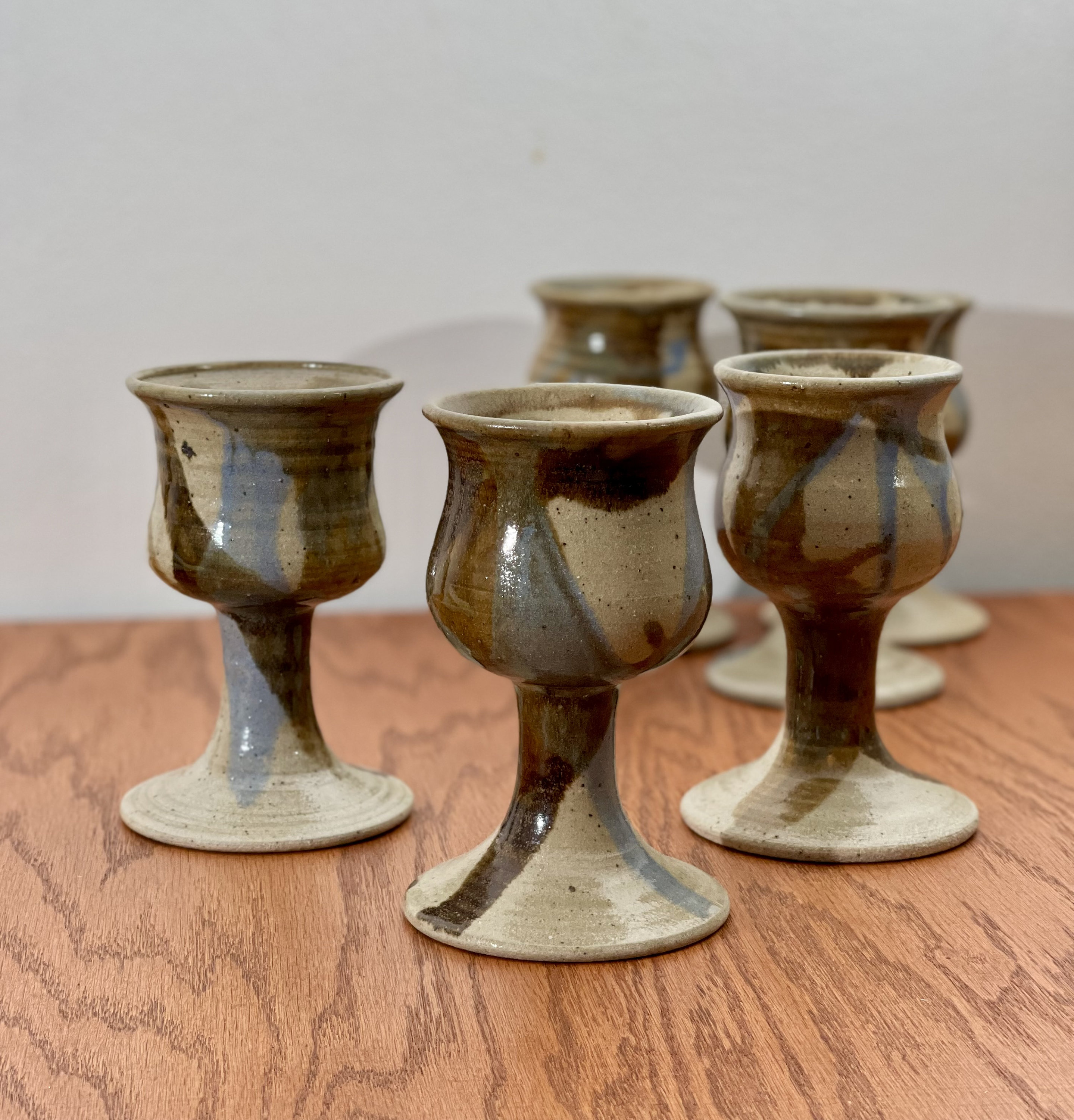 6 Vintage Handmade Stoneware Goblets - Studio Pottery Goblets for Wine ...