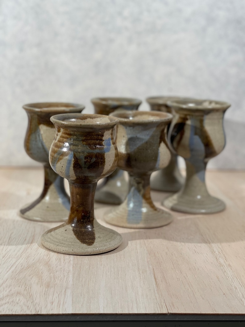 6 Vintage Handmade Stoneware Goblets - Studio Pottery Goblets for Wine ...
