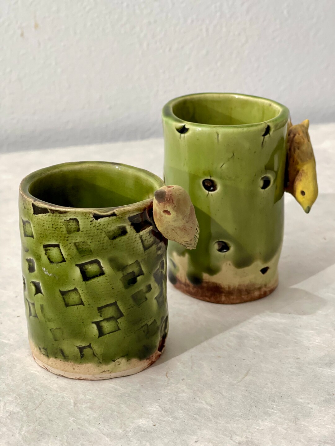 Studio Pottery Bud Vases With Sculpted Birds - Artisan Ceramic Vase ...