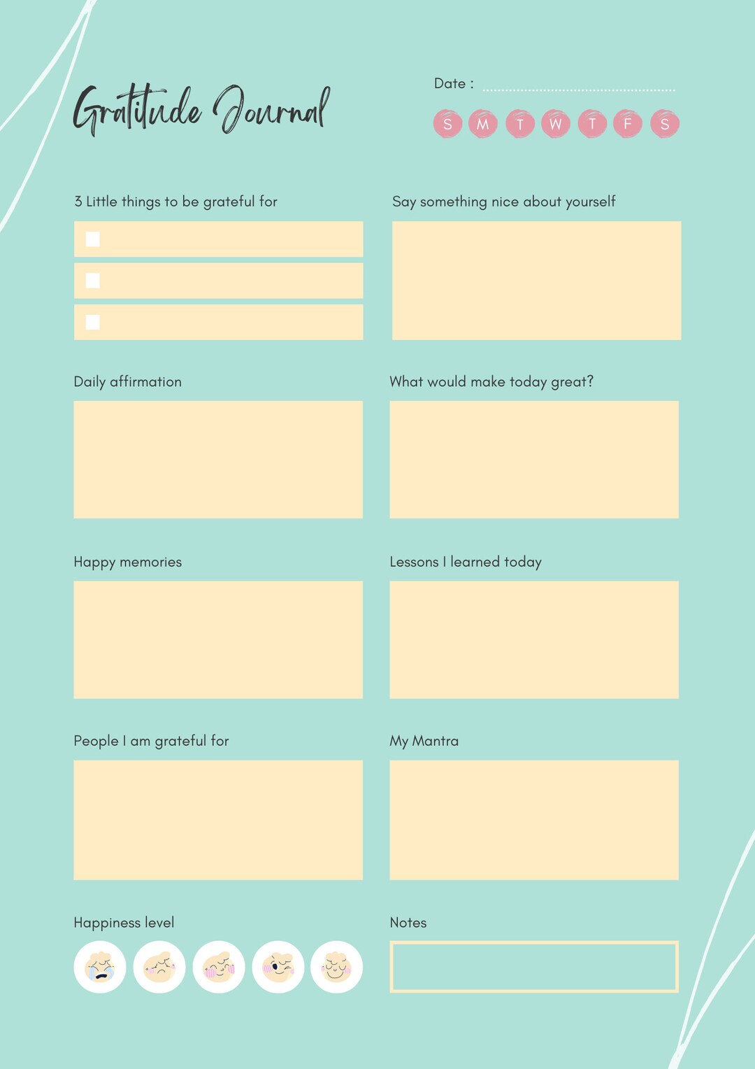 Gratitude Diary Entry Mental Health Check in New Year Resolution ...