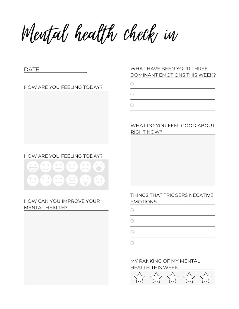 Mental Health Check in Template Kids Workers Adults Downloadable ...