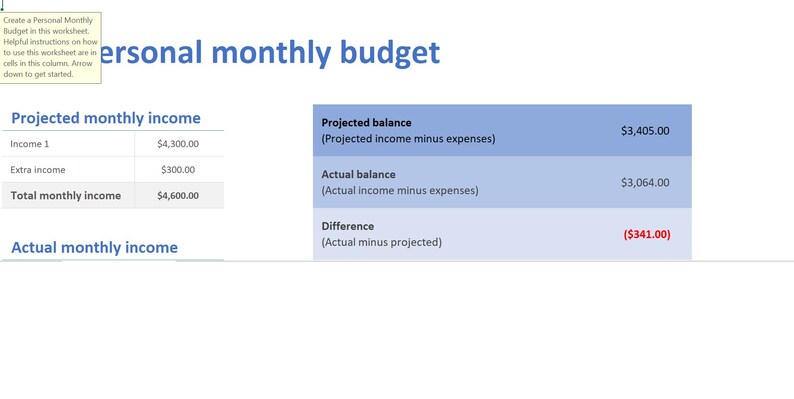 Personal Monthly Budget Excel Template - Etsy