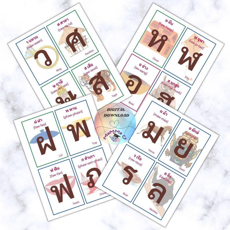THAI Alphabet FLASHCARD With Picture,learning Thai,thai Language,pdf ...