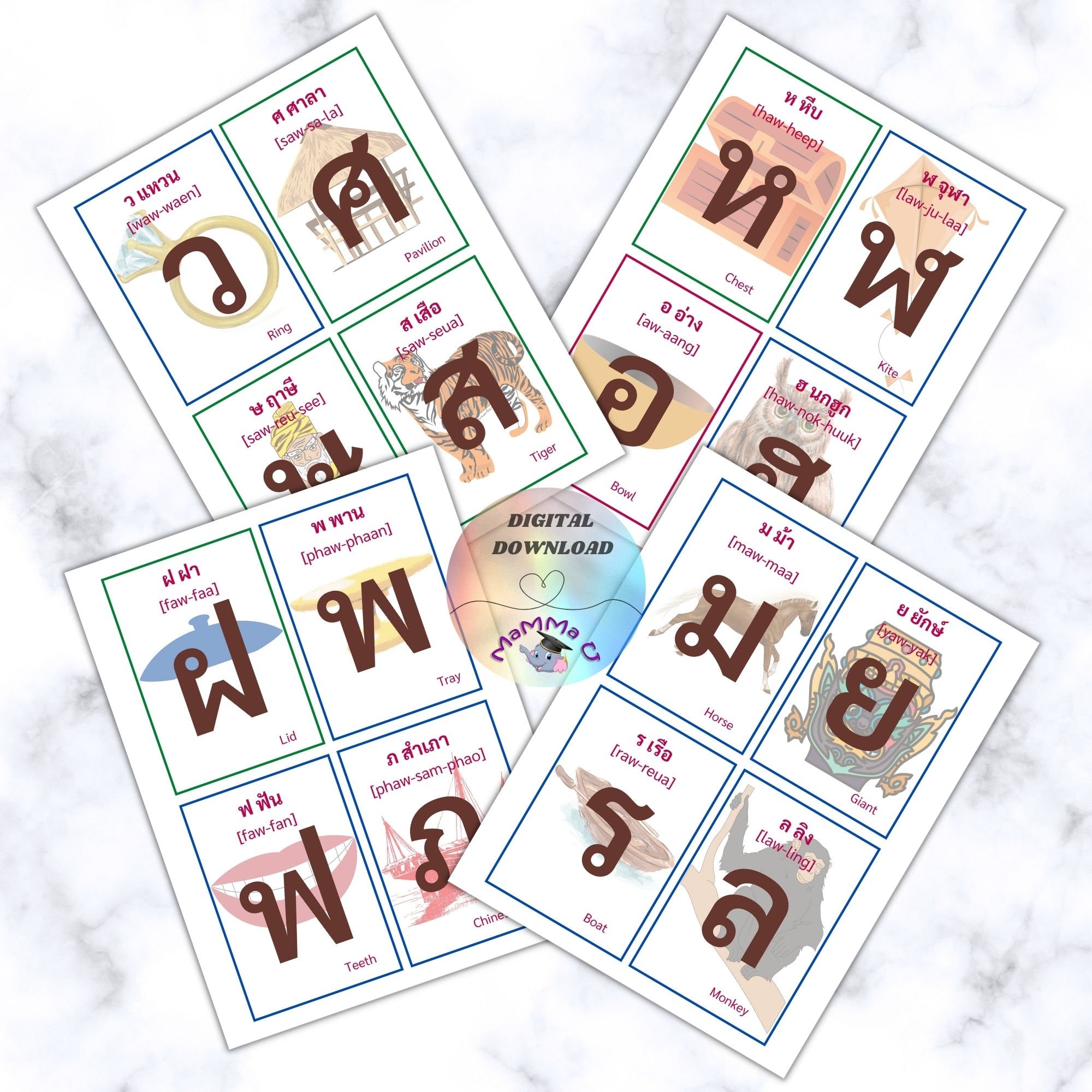 THAI Alphabet FLASHCARD With Picture,learning Thai,thai Language,pdf ...