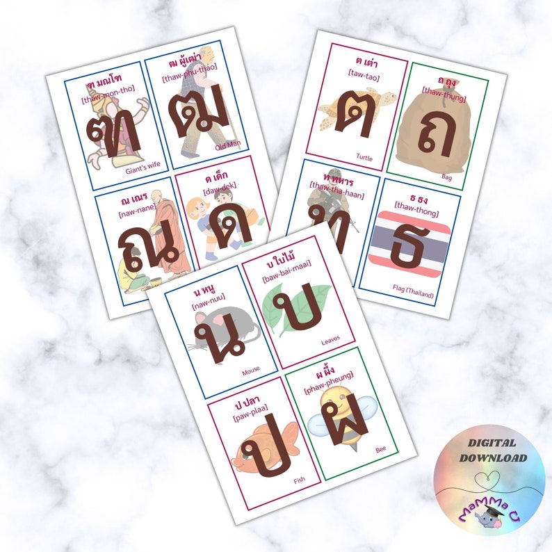 THAI Alphabet FLASHCARD With Picture,learning Thai,thai Language,pdf ...