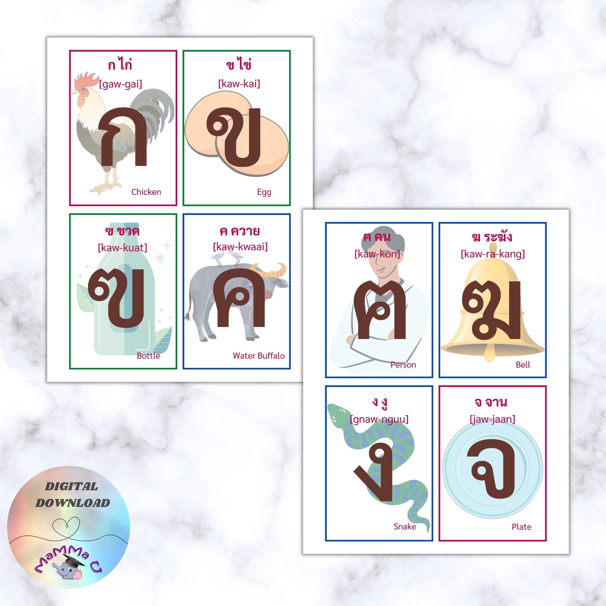 THAI Alphabet FLASHCARD With Picture,learning Thai,thai Language,pdf ...
