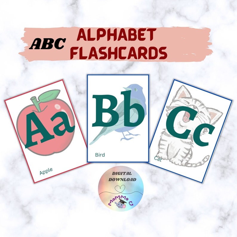 Alphabet Cards Printable ABC Flashcards Toddler Preschool - Etsy