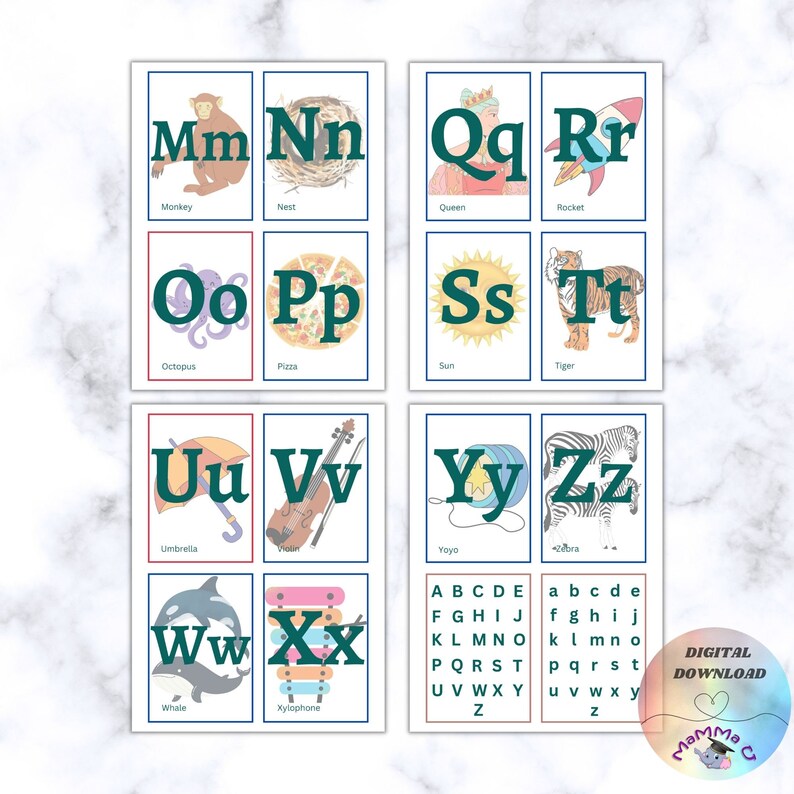 Alphabet Cards Printable ABC Flashcards Toddler Preschool - Etsy