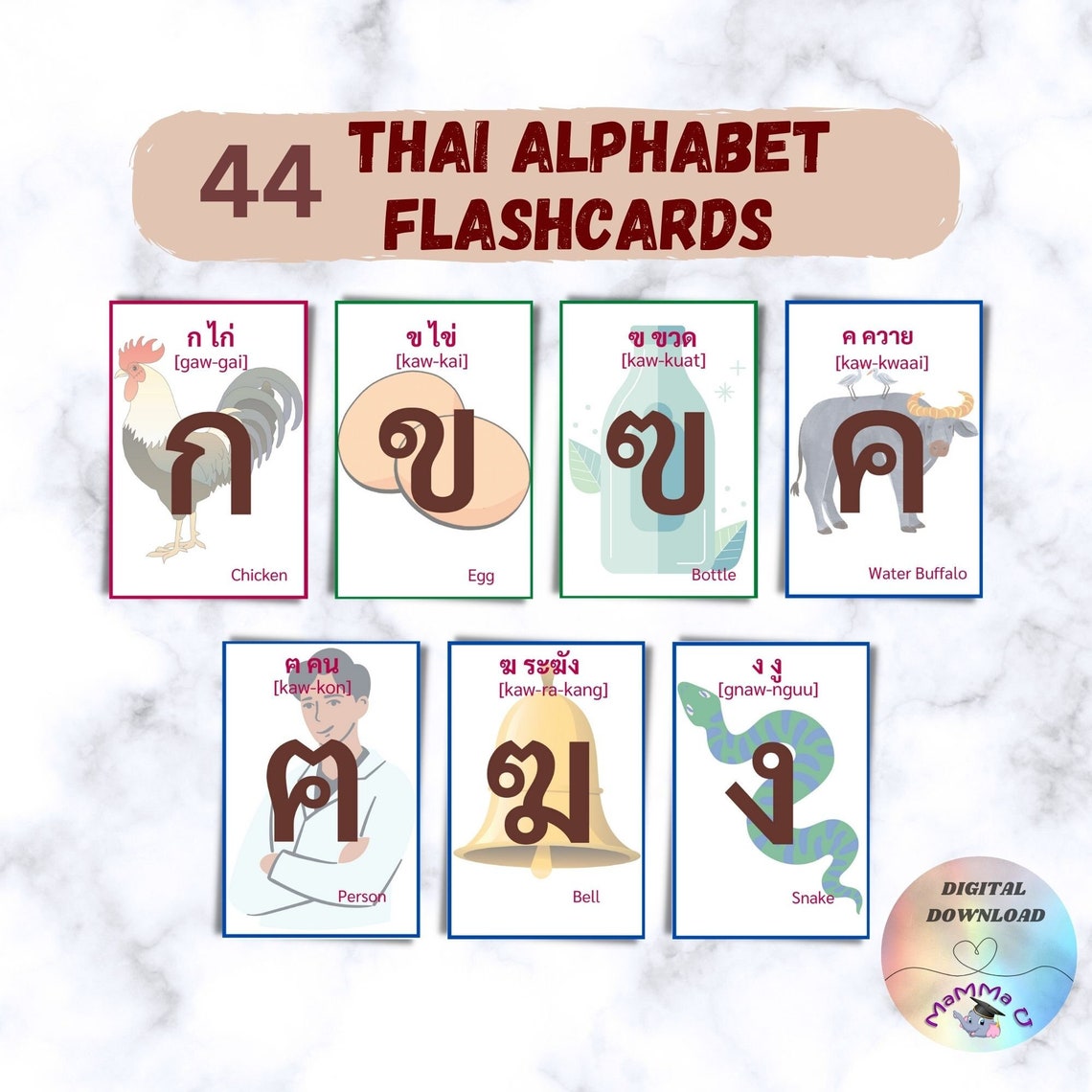 THAI Alphabet FLASHCARD With Picture,learning Thai,thai Language,pdf ...