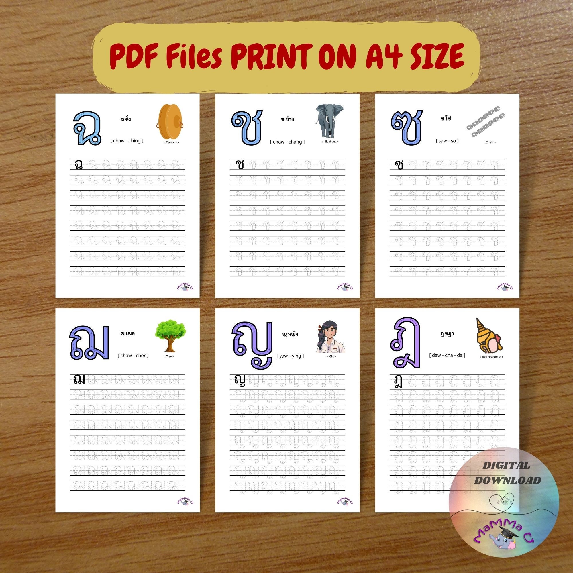 Thai Alphabet, 44 Thai Consonants Tracing Worksheets Printable, PDF ...