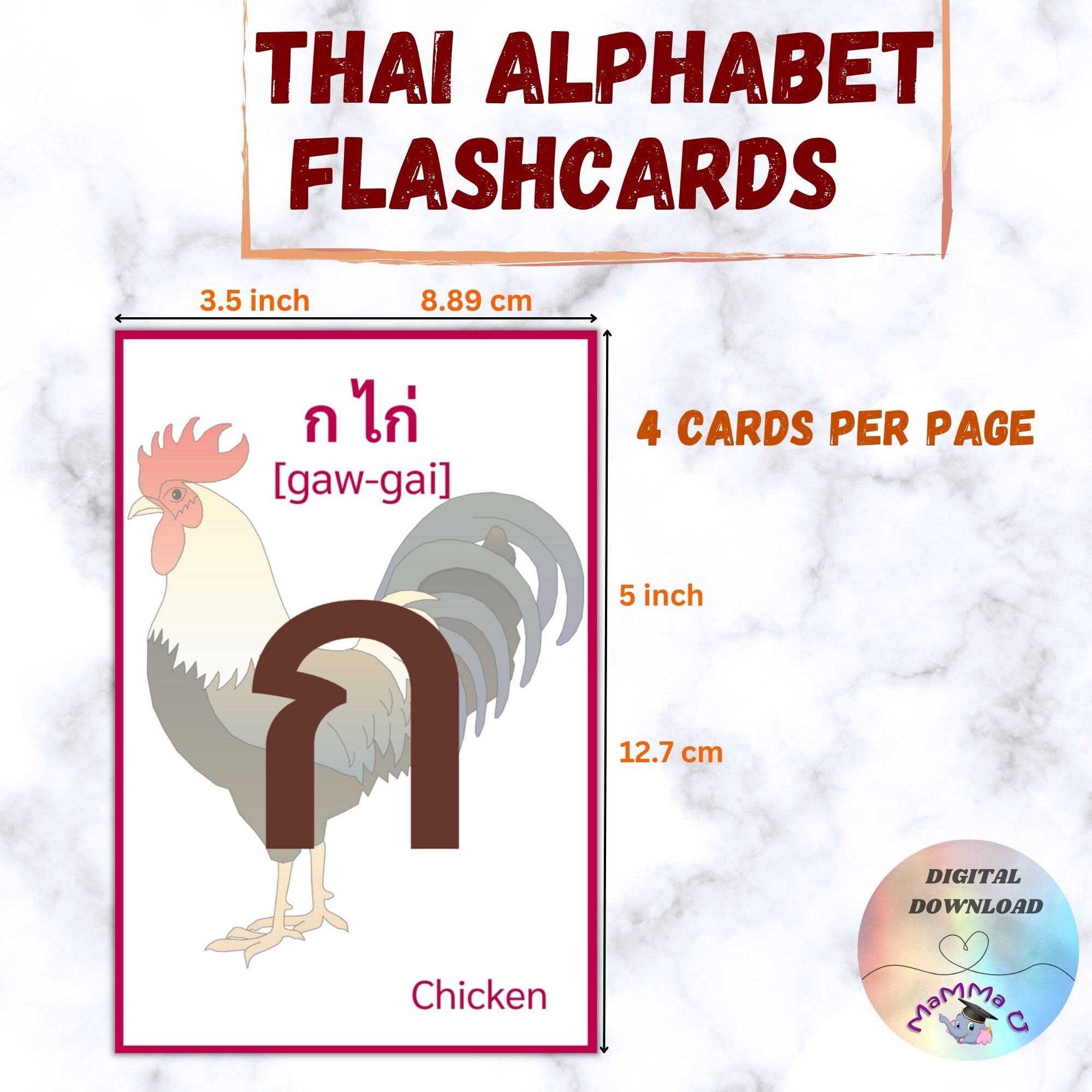 THAI Alphabet FLASHCARD With Picture,learning Thai,thai Language,pdf ...