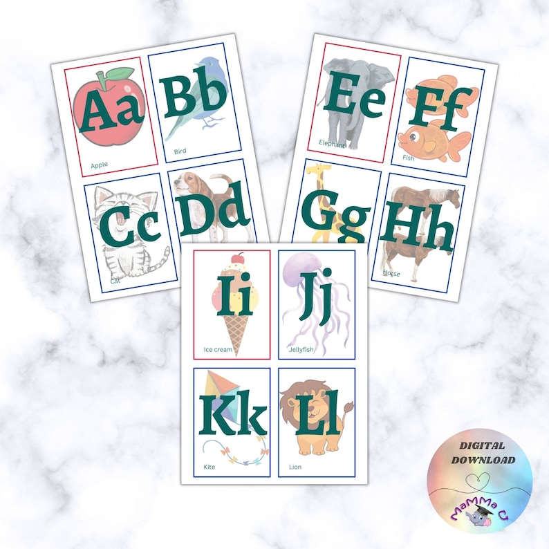 Alphabet Cards Printable ABC Flashcards Toddler Preschool - Etsy