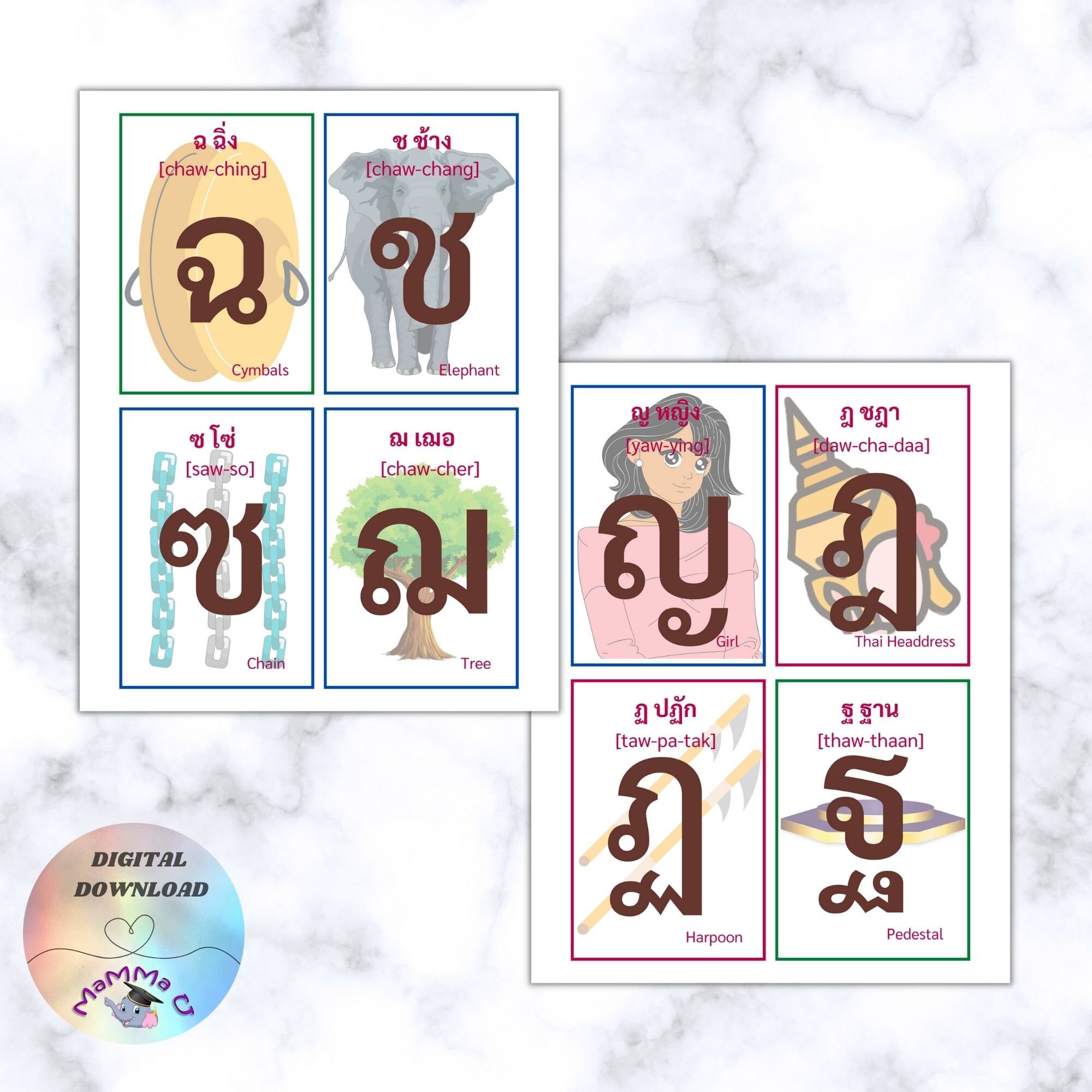 THAI Alphabet FLASHCARD With Picture,learning Thai,thai Language,pdf ...