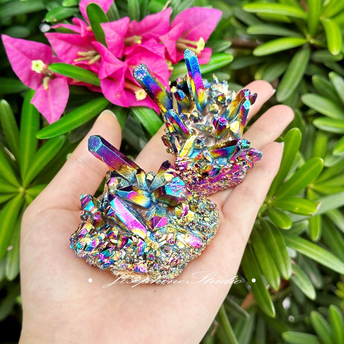 Titanium Rainbow Aura Quartz Cluster - Rainbow Aura Crystal Point ...