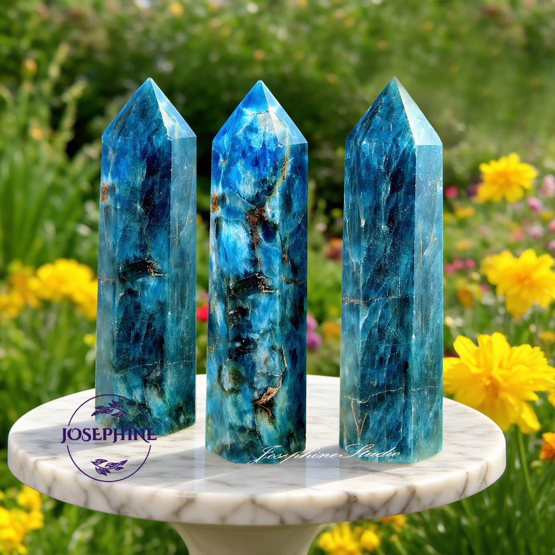 Blue Apatite Crystal Wands Obelisk Tower Point, Healing Reiki Chakra ...