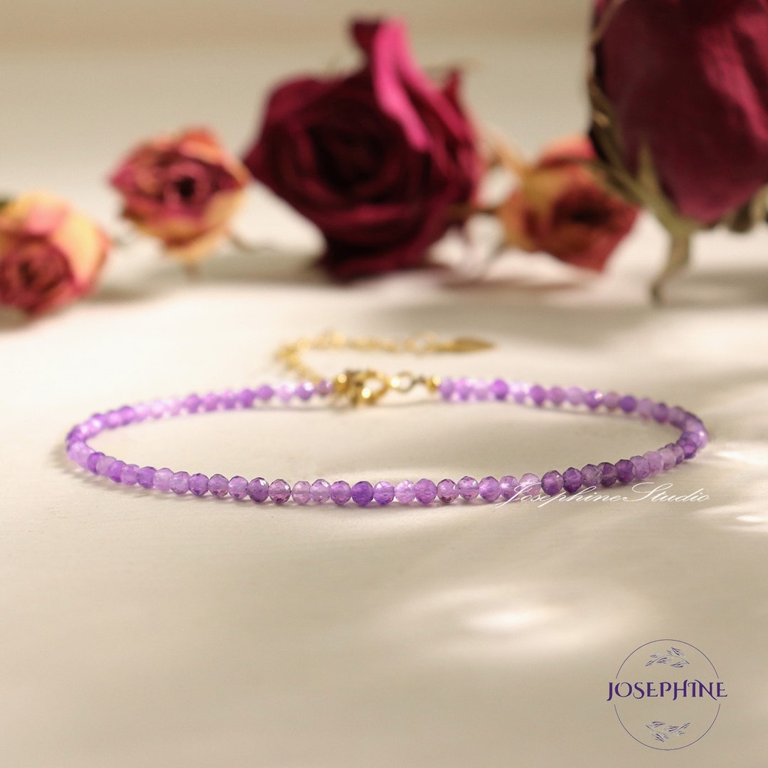 Minimalist Dainty Crystal Beads Bracelet , Amethyst Small Beads Simple ...