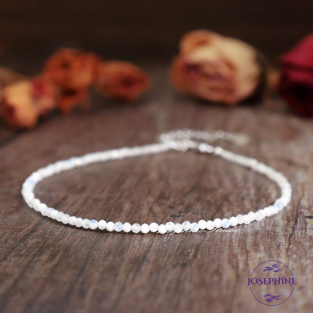 Natural White Moonstone Anklet, 2mm Small Beads Water Resistant Anklet ...