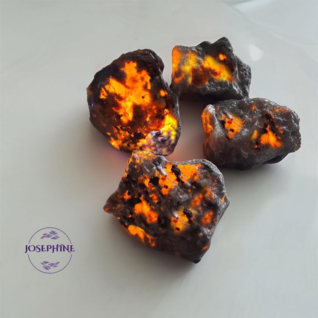 Raw Rough Emberlite Mineral Rocks, UV Fluorescent Sodalite Glowing Fire ...