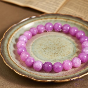Kunzite Bracelet, 8mm Round Beaded Stretch Crystal Bracelet, Healing ...