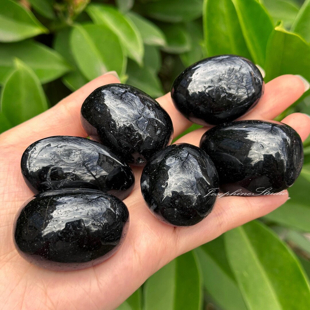 Natural Black Tourmaline Tumbled Stone, 2" Polished Black Tourmaline ...