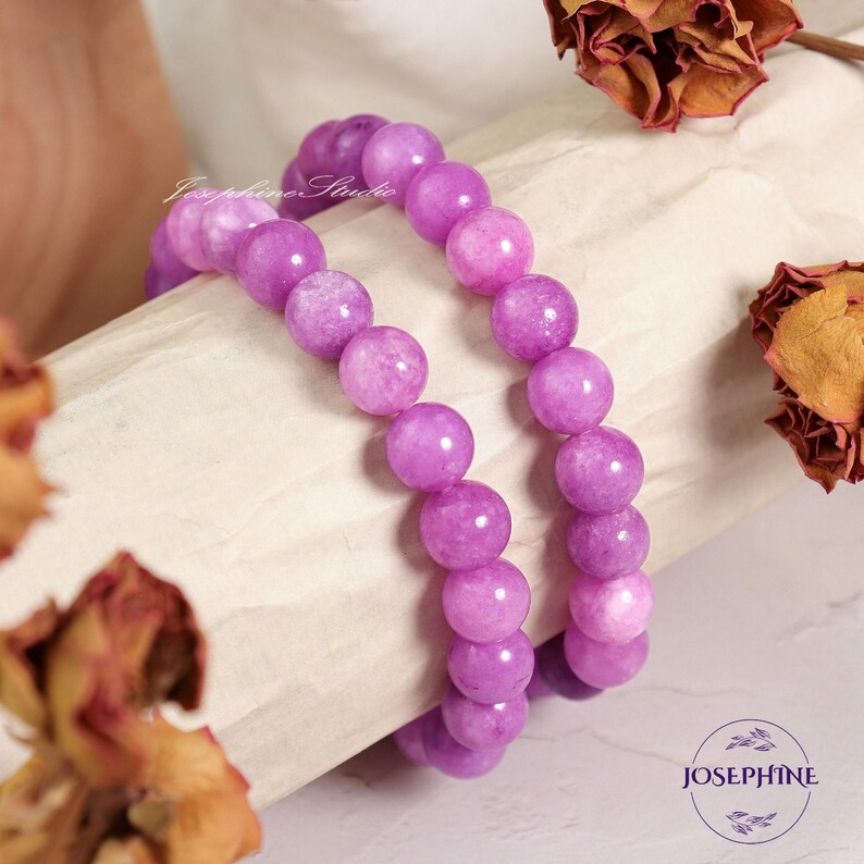 Kunzite Bracelet, 8mm Round Beaded Stretch Crystal Bracelet, Healing ...
