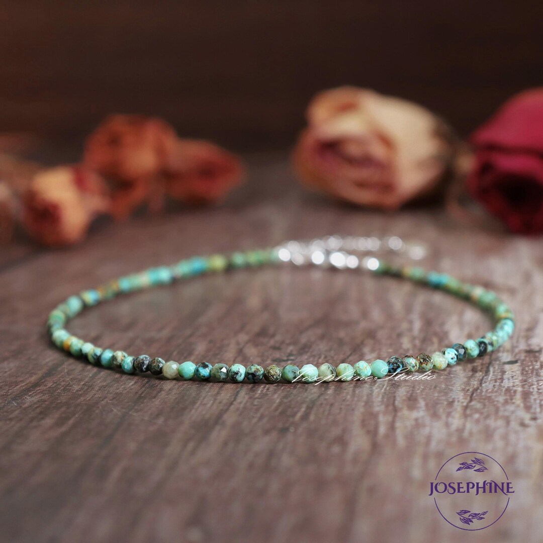 African Turquoise Anklet, 2mm Beads Natural Turquoise Anklet, Healing ...
