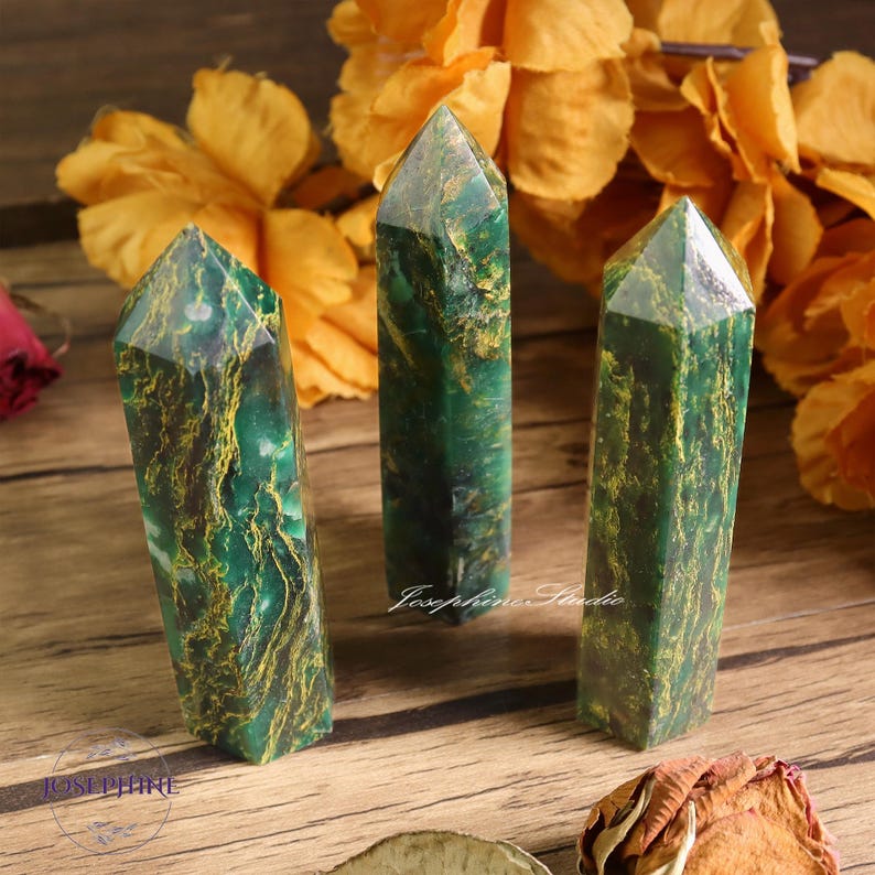 Emerald Crystal Wand Obelisk Tower Point, Natural Stone Carved Polished ...