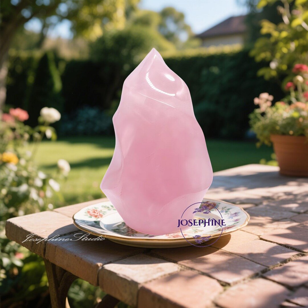 Large Rose Quartz Flame, Free Standing Polished Crystal, Display ...