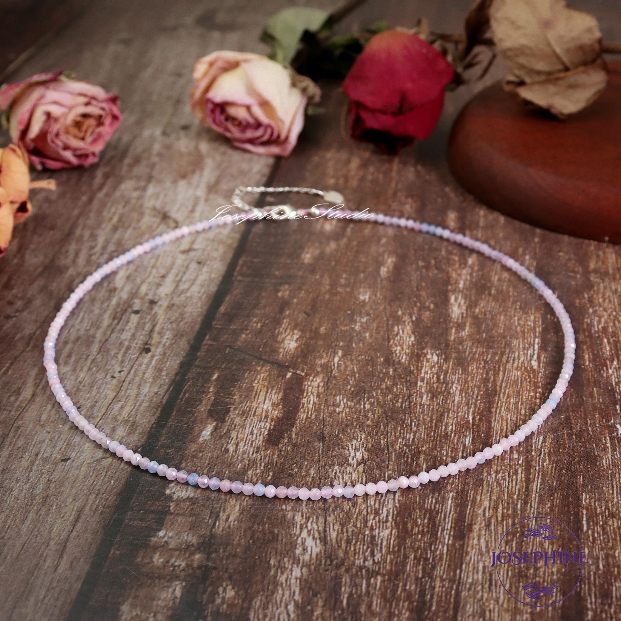 Morganite Bracelet Necklace Set, Tiny Subtle Beads Dainty Delicate ...