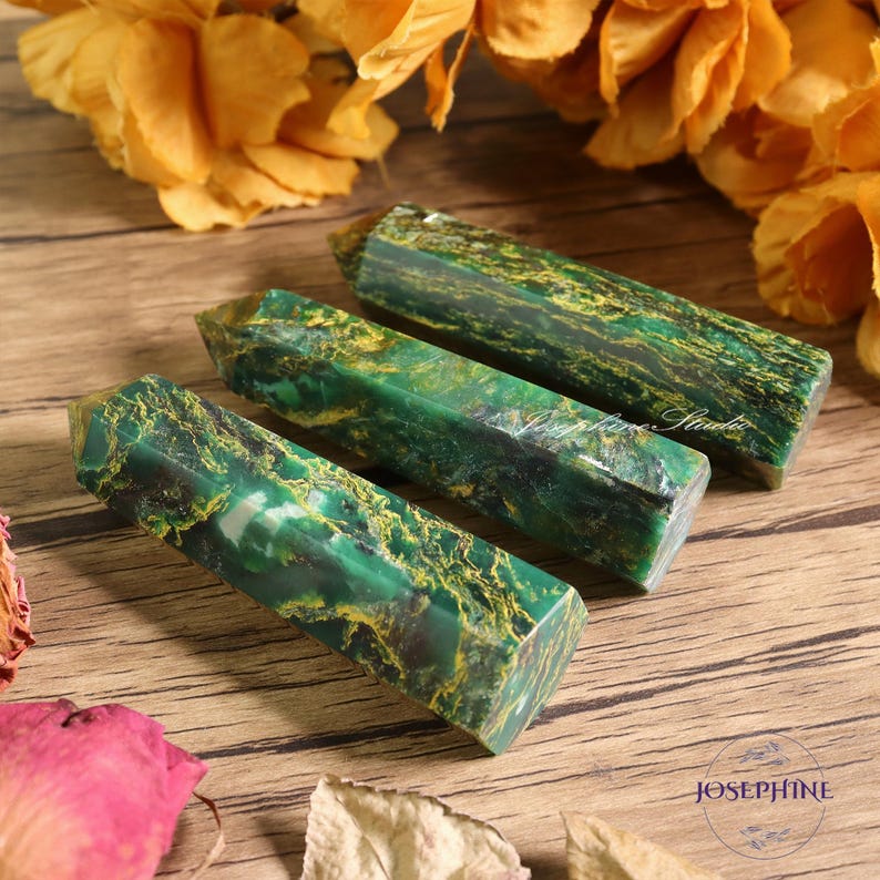 Emerald Crystal Wand Obelisk Tower Point, Natural Stone Carved Polished ...