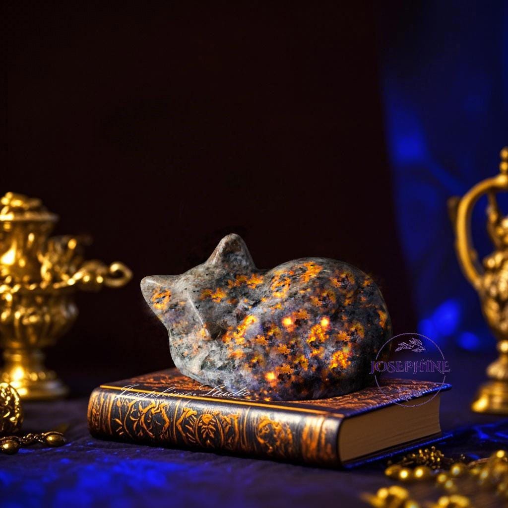 Emberlite Sleeping Cat Hand Carved Cat Kitty Figurine, UV Glow ...