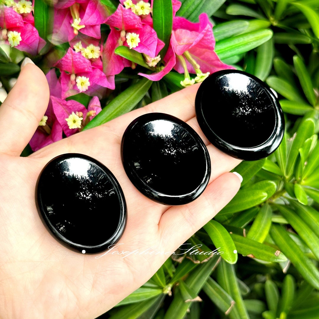 Natural Black Obsidian Worry Stone, Palm Stone, Smooth Polished Tumbled ...