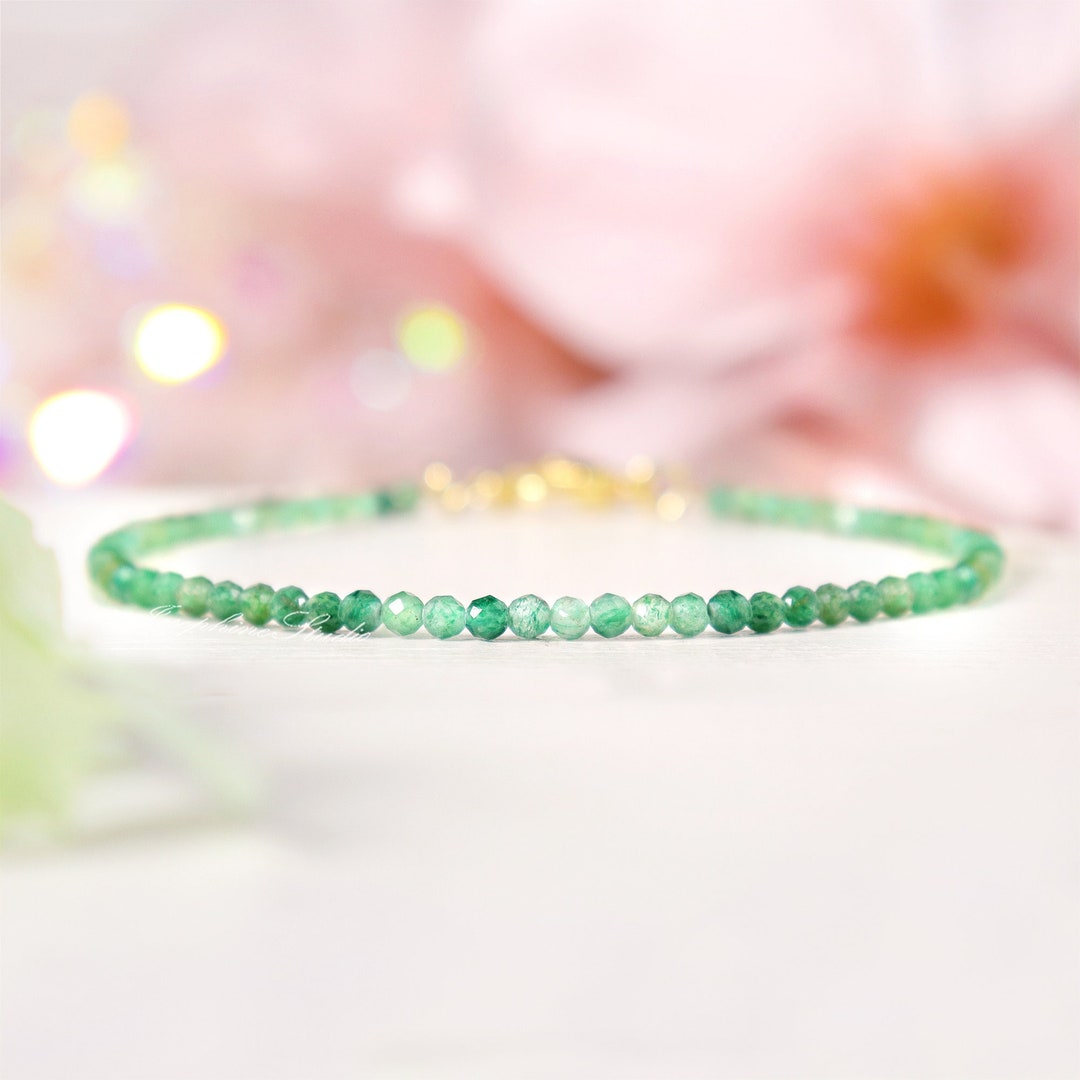 Green Emerald Bracelet, 3mm Faceted Beads Handmade Minimalist Bracelet ...