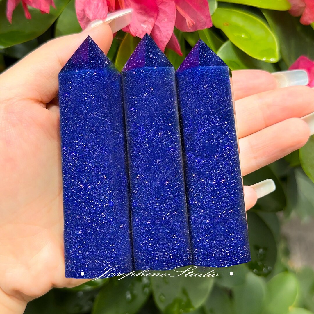 Blue Goldstone Crystal Wands Obelisk Tower Point, Healing Reiki Chakra ...