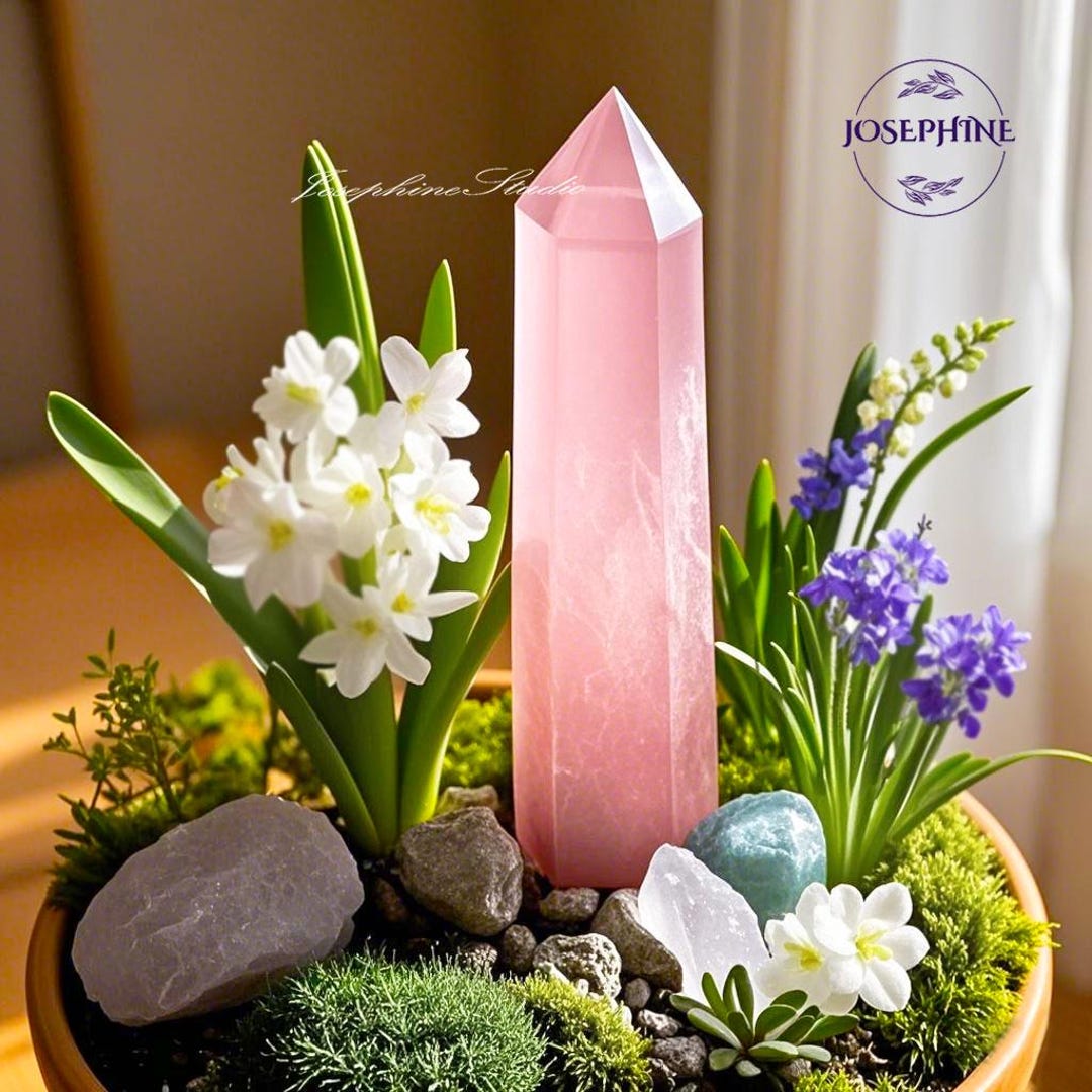 Natural Crystal Tower Obelisk, Rose Quartz Pink Crystal Wand Mineral ...