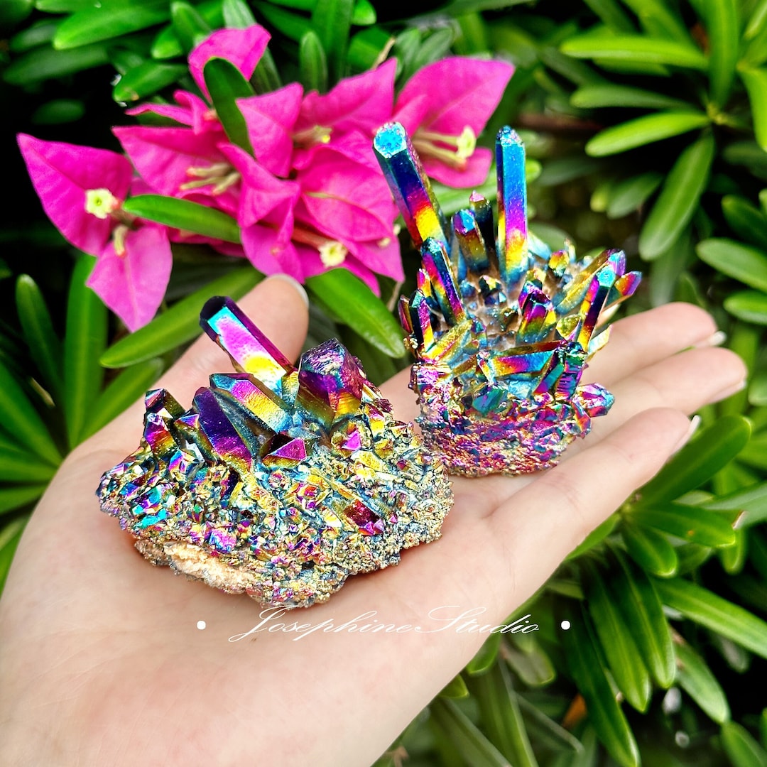 Titanium Rainbow Aura Quartz Cluster - Rainbow Aura Crystal Point ...