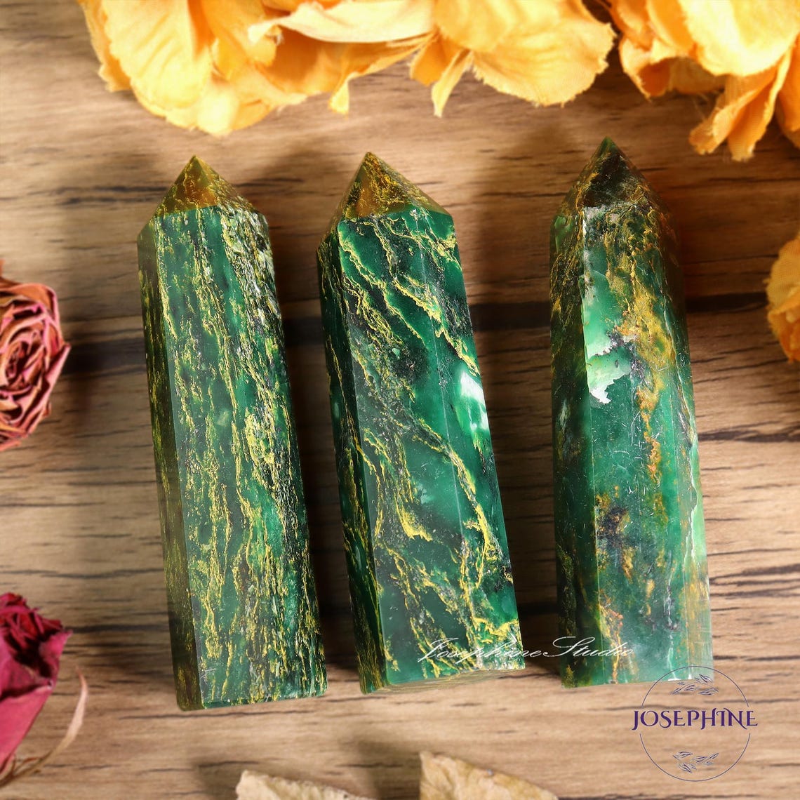 Emerald Crystal Wand Obelisk Tower Point, Natural Stone Carved Polished ...
