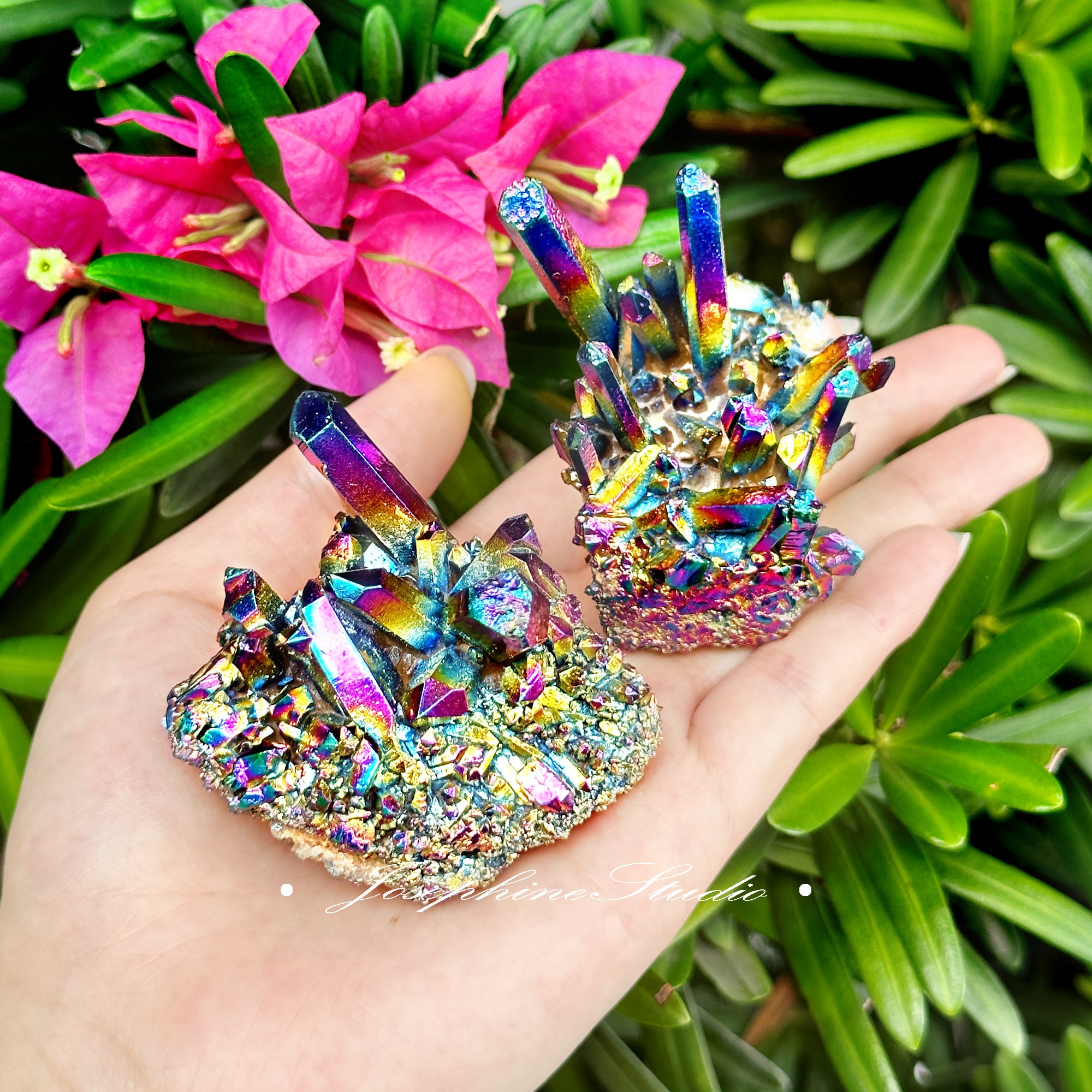 Titanium Rainbow Aura Quartz Cluster - Rainbow Aura Crystal Point ...