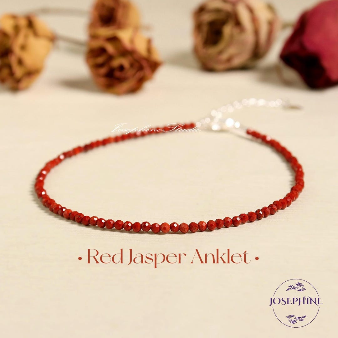 Red Jasper Anklet, 2mm Faceted High Quality Jasper Beads Anklet ...