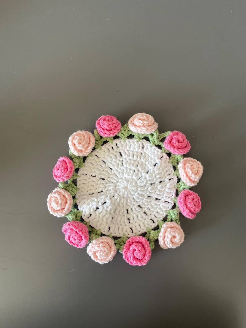 Crochet Flower Coaster, Handmade Crochet Rose Coaster With Basket ...