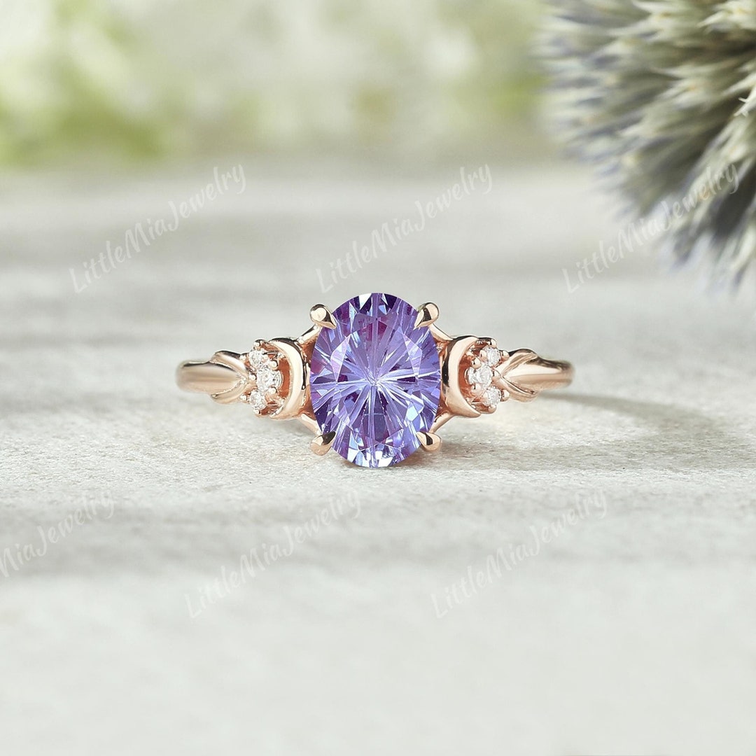 Firework Cut Alexandrite Engagement Ring Oval Cut Alexandrite Wedding ...