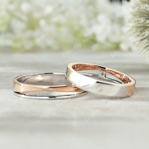 Unique Two Tone Couple Ring Set 10k 14k Solid Gold 2pcs Mixed Metals ...