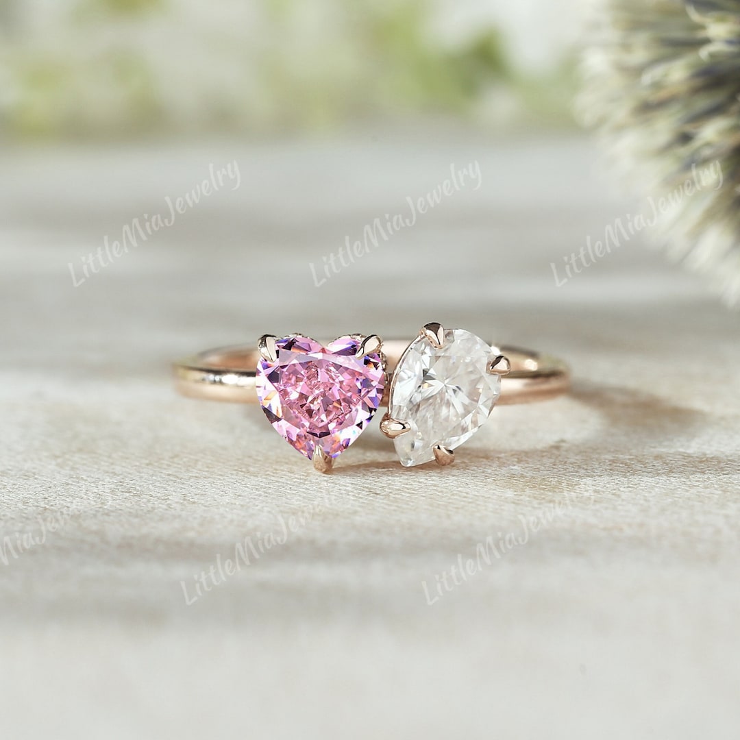 Two Stone Heart Shaped Pink Sapphire Engagement Ring Rose Gold Toi Et ...
