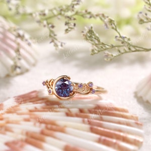 Unique Moon Alexandrite Engagement Ring Rose Gold Star Alexandrite ...