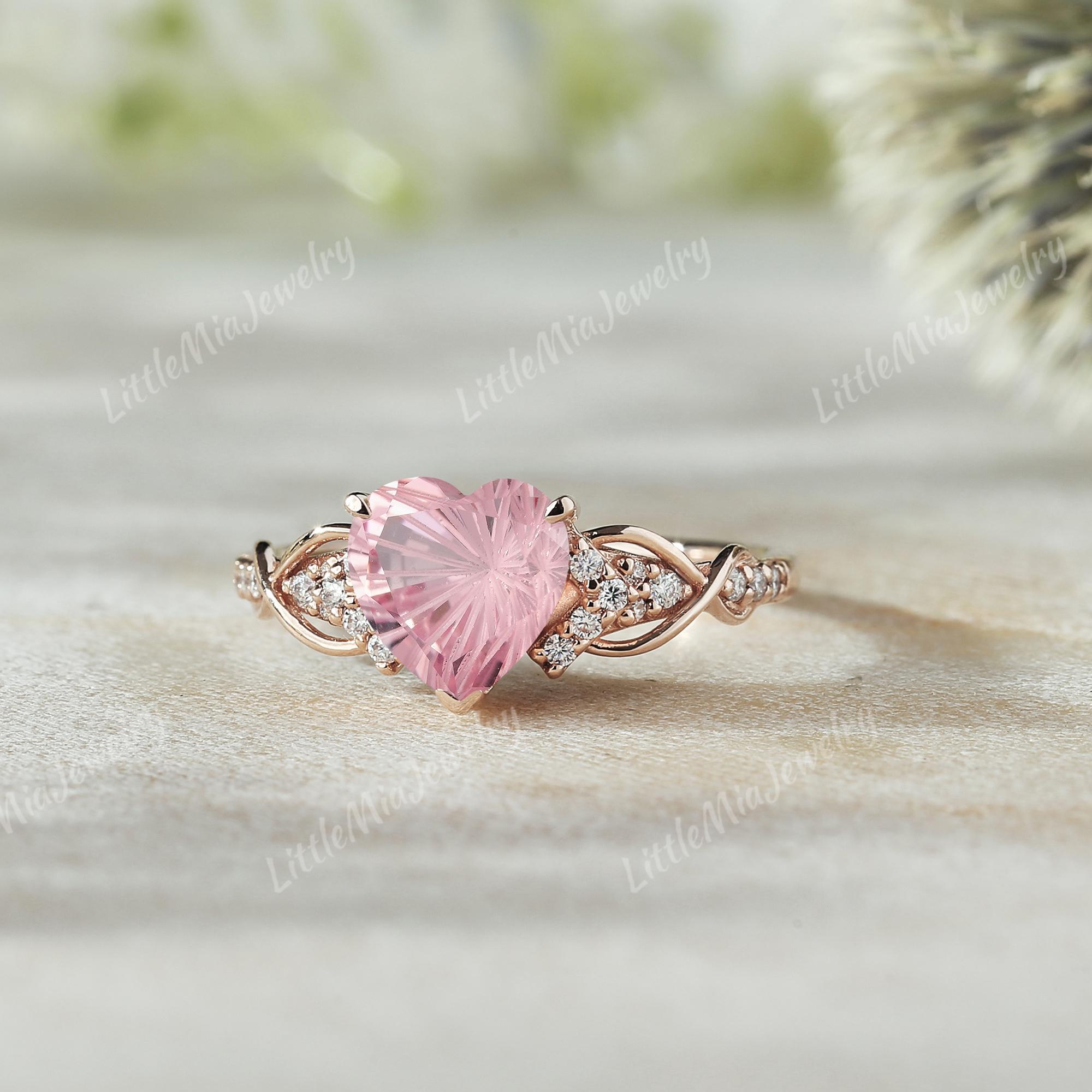 Unique Heart Shaped Firework Cut Pink Sapphire Engagement Ring Rose ...
