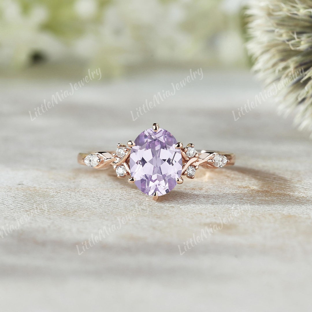 Unique Oval Cut Lavender Sapphire Engagement Ring Rose Gold Moissanite ...